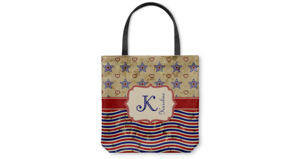 Custom Vintage Stars & Stripes Canvas Tote Bag (Personalized ...
