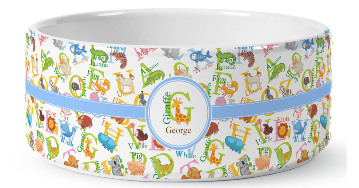 Custom Animal Alphabet Ceramic Dog Bowl (Personalized) | YouCustomizeIt
