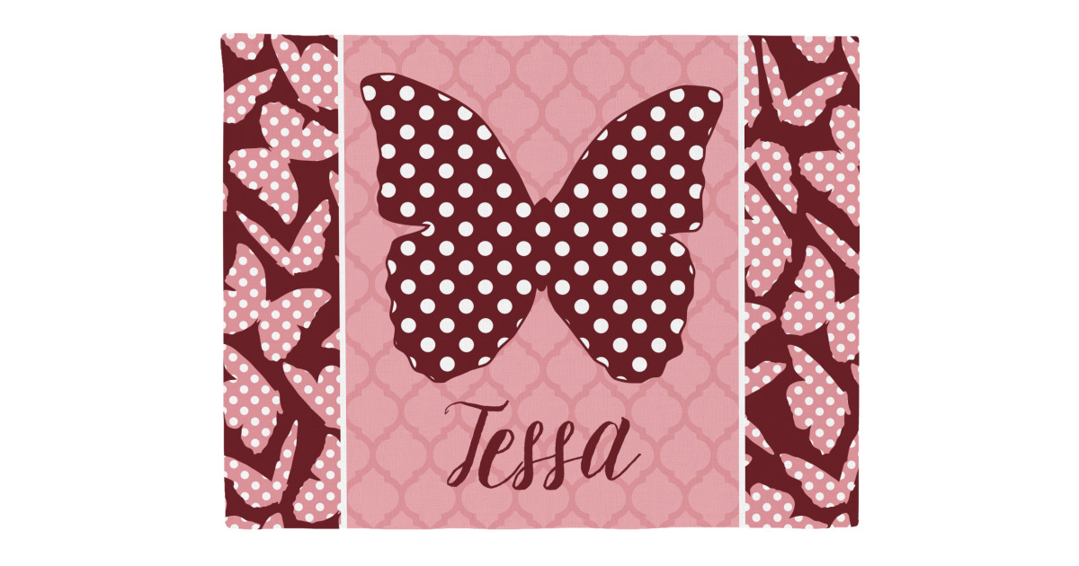 Custom Polka Dot Butterfly Woven Fabric Placemat - Twill w/ Name or ...