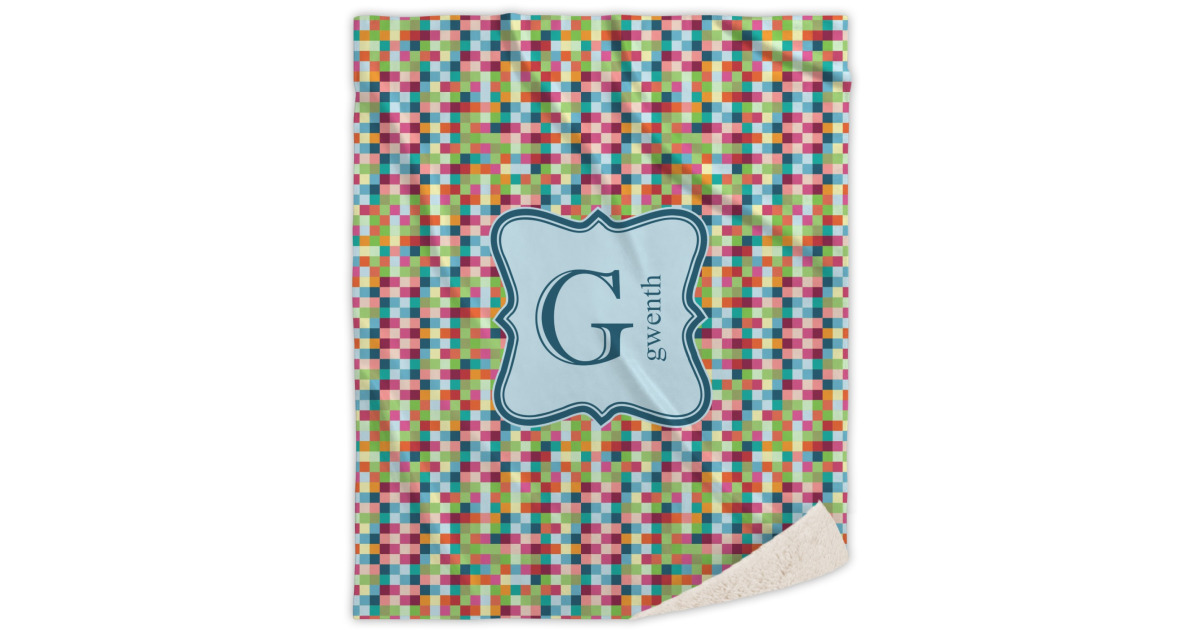 Custom Retro Pixel Squares Sherpa Throw Blanket (Personalized ...