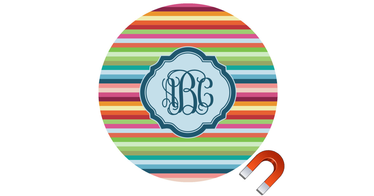 Custom Retro Horizontal Stripes Round Car Magnet - 10" (Personalized ...