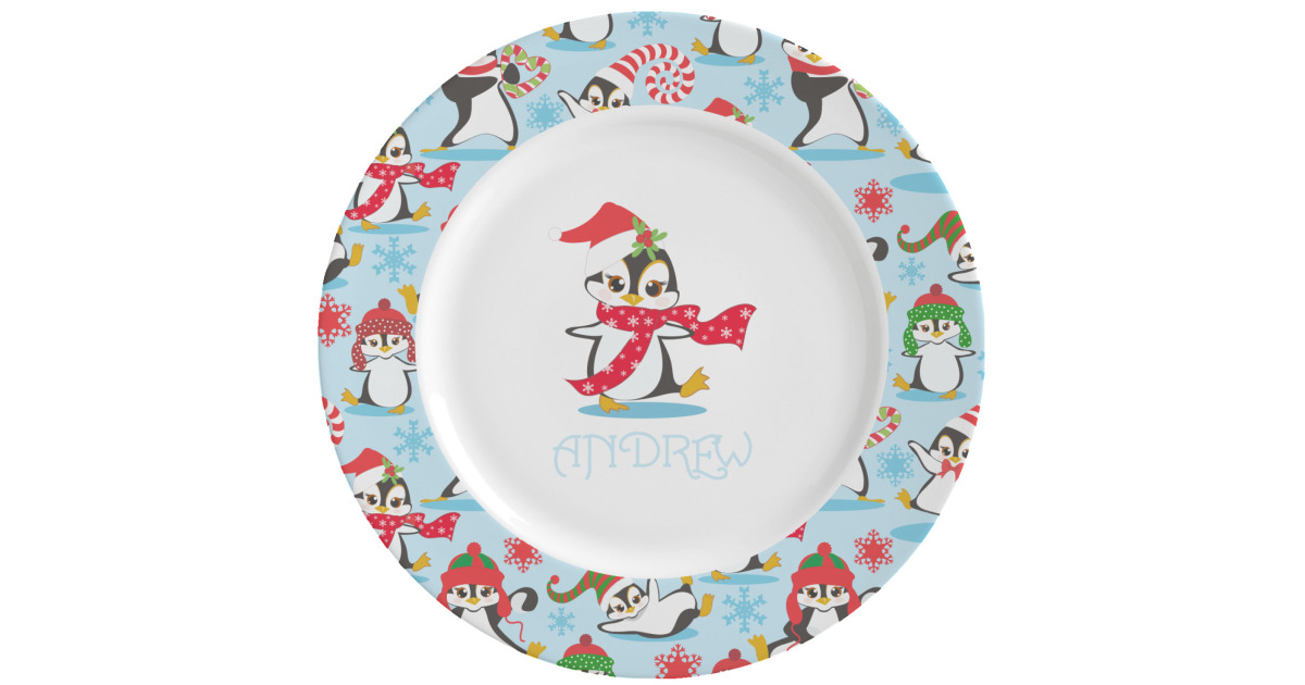 Custom Christmas Penguins Ceramic Dinner Plates (Set of 4 ...