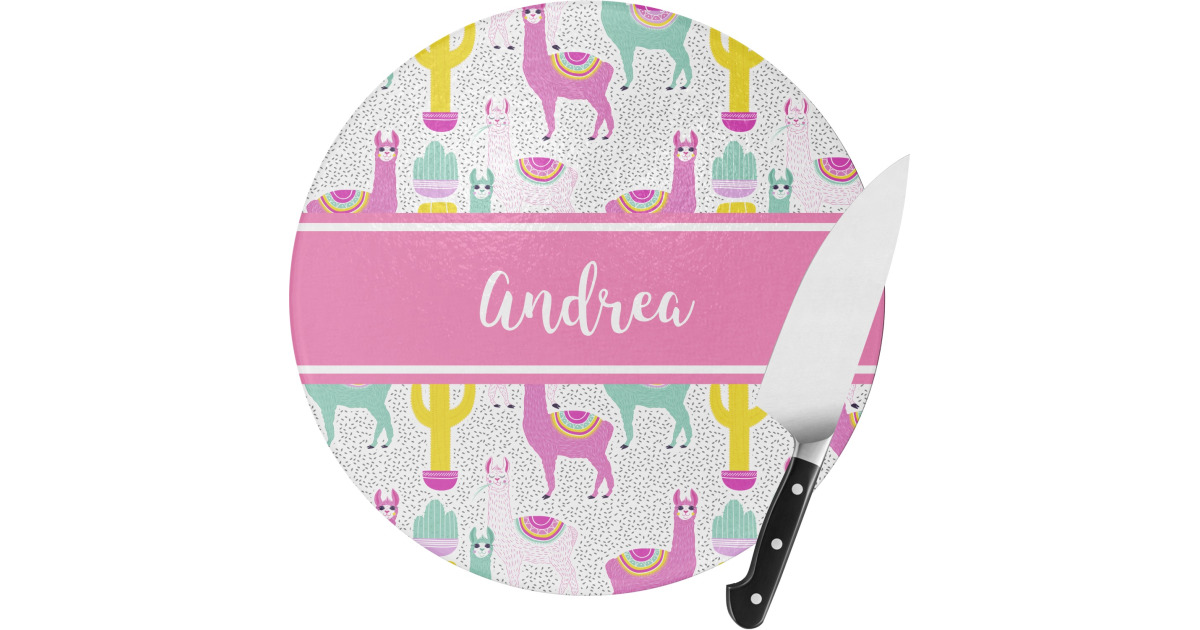 Custom Llamas Round Glass Cutting Board (Personalized) | YouCustomizeIt