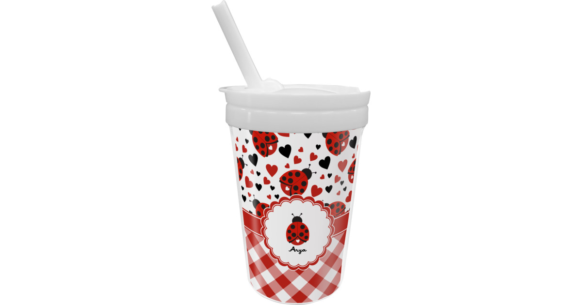 Custom Ladybugs & Gingham Sippy Cup with Straw (Personalized ...