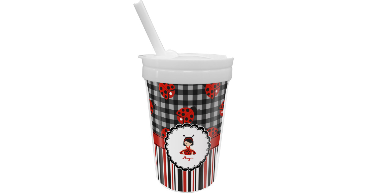Custom Ladybugs & Stripes Sippy Cup with Straw (Personalized ...