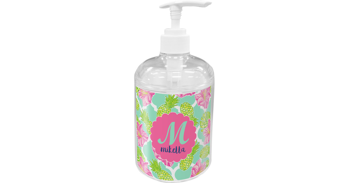 Custom Preppy Hibiscus Acrylic Soap & Lotion Bottle (Personalized ...