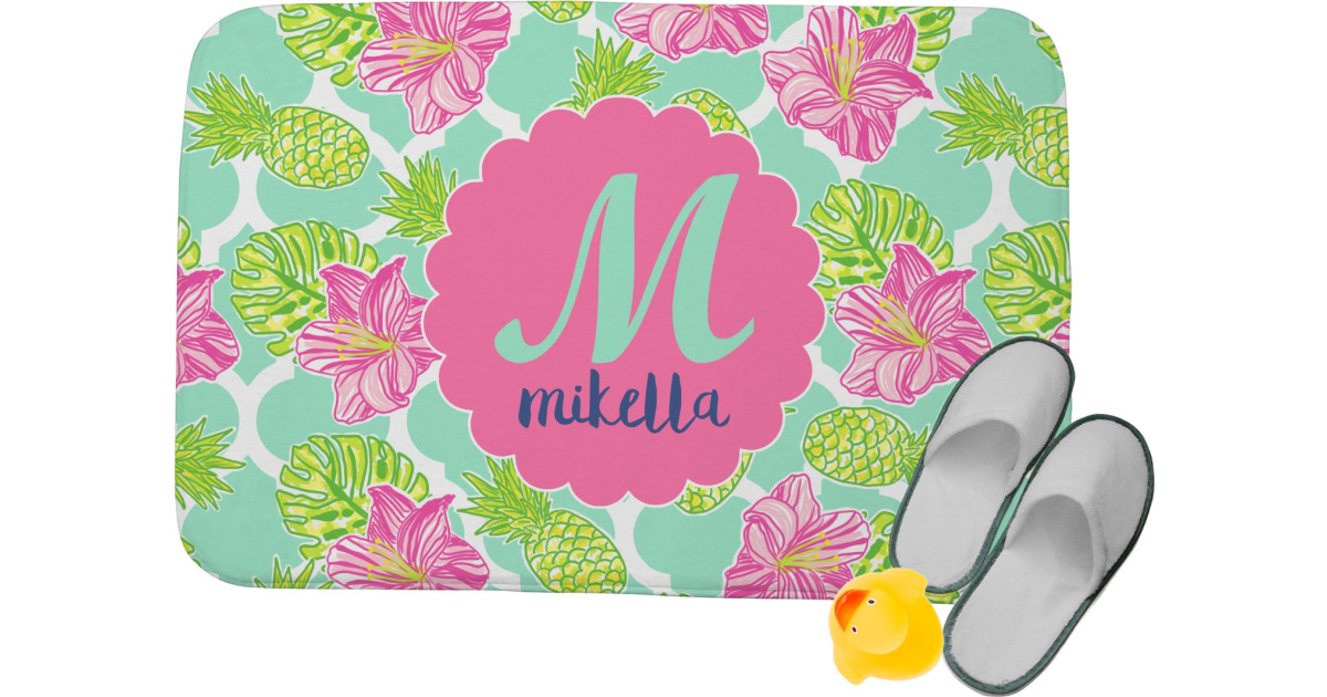 Custom Preppy Hibiscus Memory Foam Bath Mat (Personalized) | YouCustomizeIt