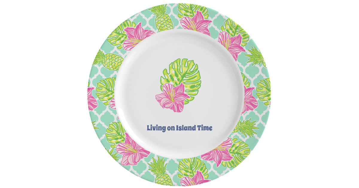 Custom Preppy Hibiscus Ceramic Dinner Plates (Set of 4) (Personalized ...