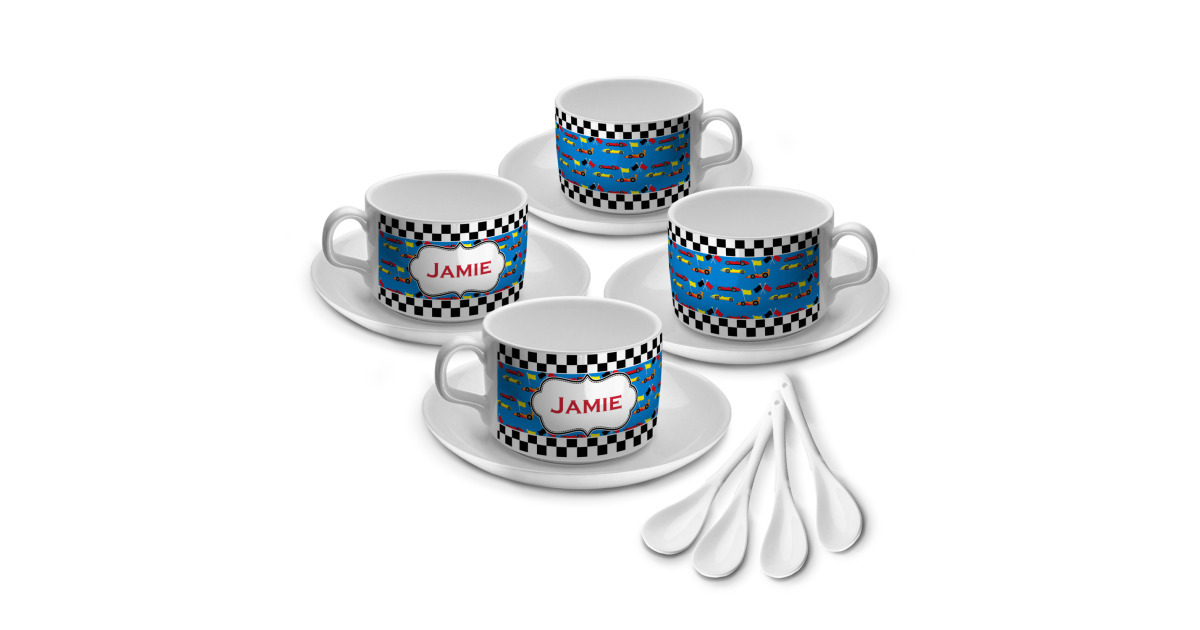 Custom Checkers & Racecars Tea Cup - Set of 4 (Personalized ...