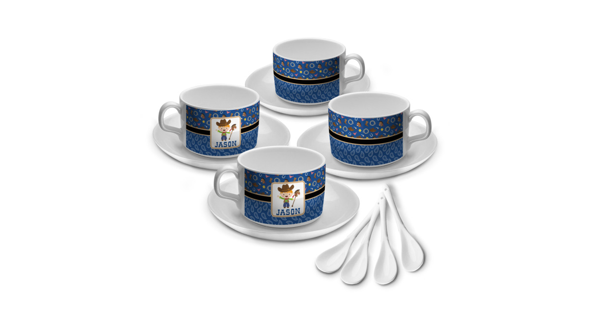 Custom Blue Western Tea Cup - Set of 4 (Personalized) | YouCustomizeIt