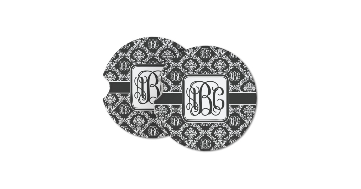 Custom Monogrammed Damask Sandstone Car Coasters (Personalized ...