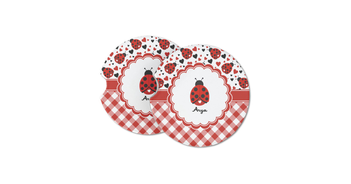 Custom Ladybugs & Gingham Sandstone Car Coasters (Personalized ...