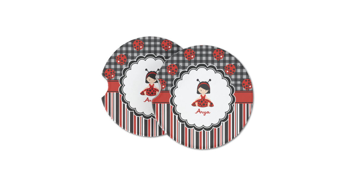 Custom Ladybugs & Stripes Sandstone Car Coasters (Personalized ...