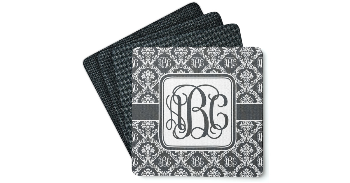 Custom Monogrammed Damask Square Rubber Backed Coasters - Set of 4 ...