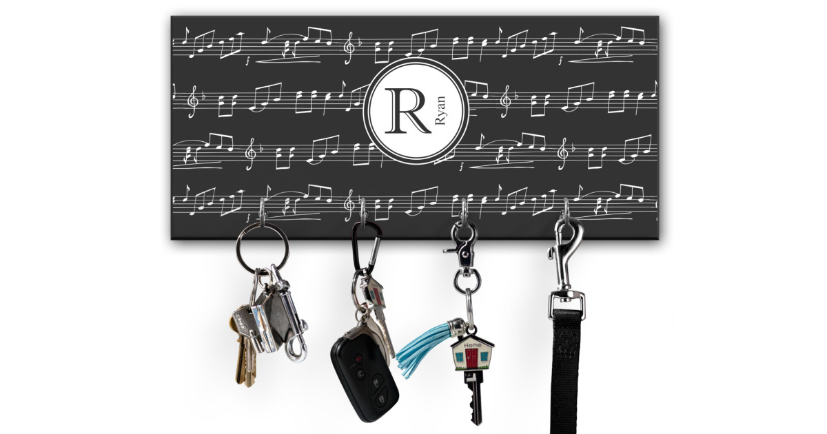 Custom Musical Notes Key Hanger w/ 4 Hooks w/ Name and Initial ...