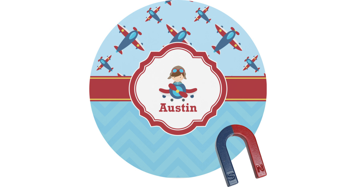 Custom Airplane Theme Round Fridge Magnet (Personalized) | YouCustomizeIt