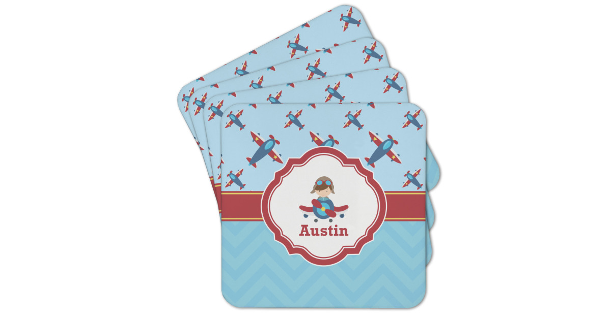 Custom Airplane Theme Cork Coaster - Set of 4 w/ Name or Text ...