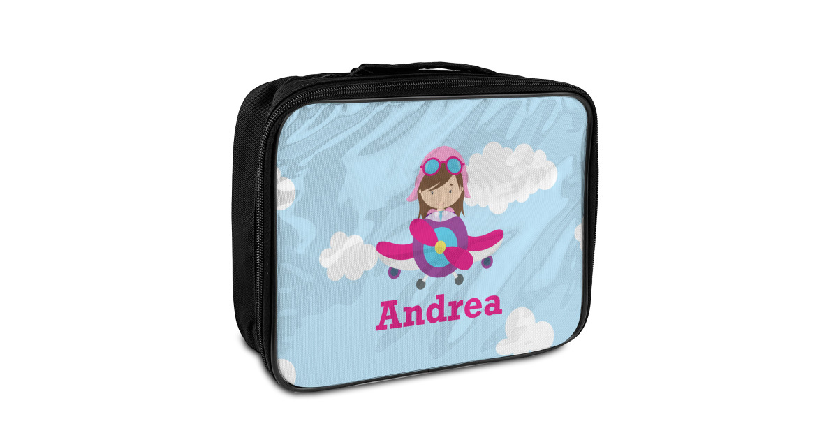 Custom Airplane & Girl Pilot Insulated Lunch Bag (Personalized ...