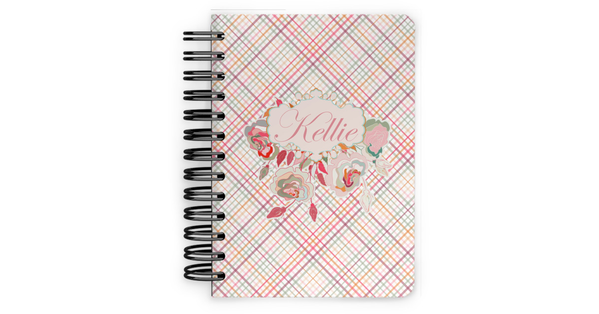 Custom Modern Plaid & Floral Spiral Notebook - 5x7 w/ Name or Text ...