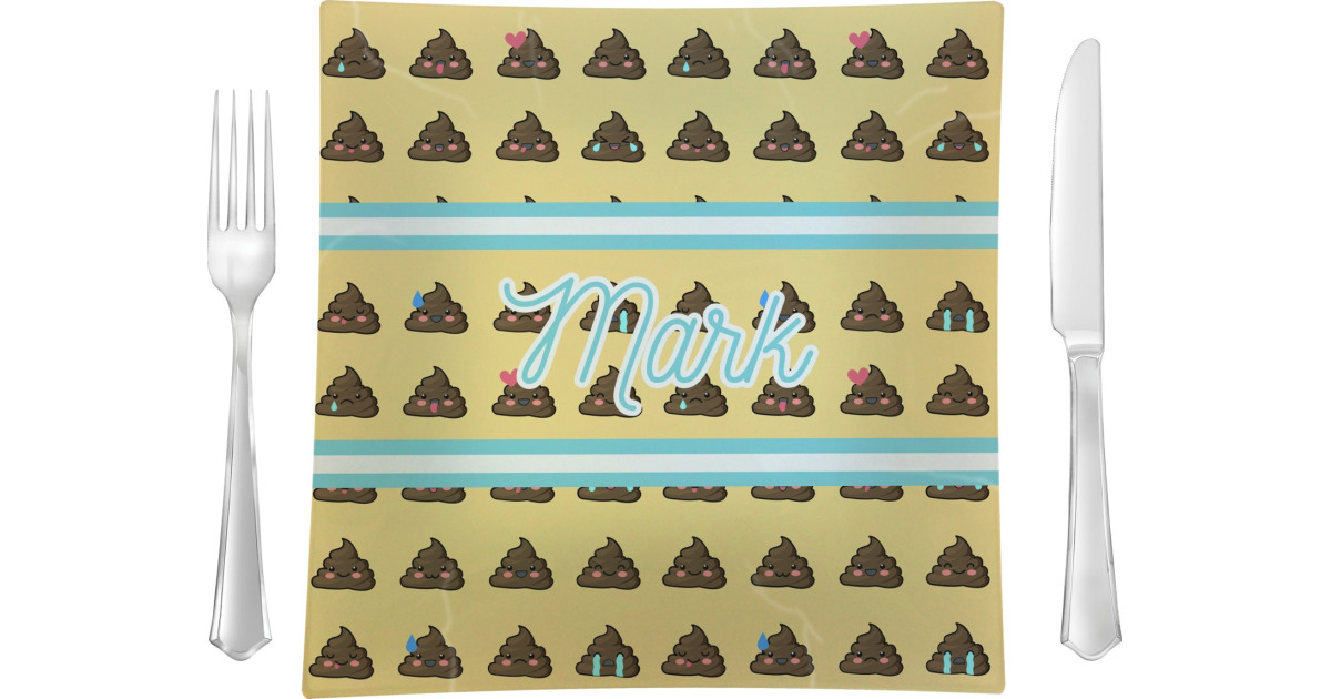 Poop Emoji Glass Square Lunch / Dinner Plate 9.5" (Personalized ...