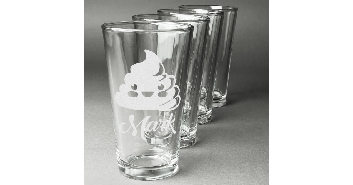 Custom Poop Emoji Pint Glasses - Engraved (Set of 4) (Personalized ...