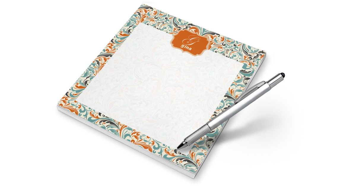 Custom Orange & Blue Leafy Swirls Notepad (Personalized) | YouCustomizeIt