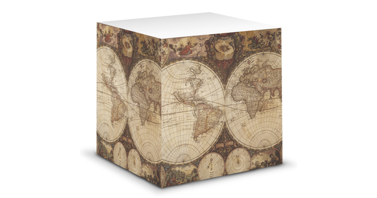 Custom Vintage World Map Sticky Note Cube | YouCustomizeIt