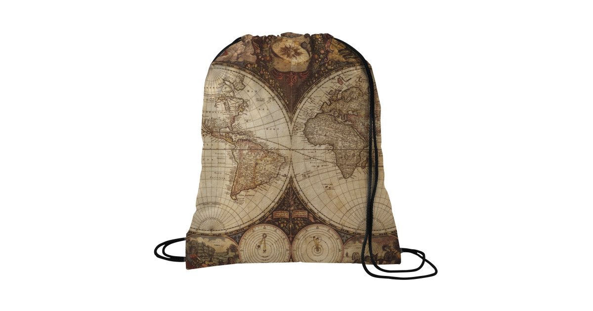 Custom Vintage World Map Drawstring Backpack | YouCustomizeIt