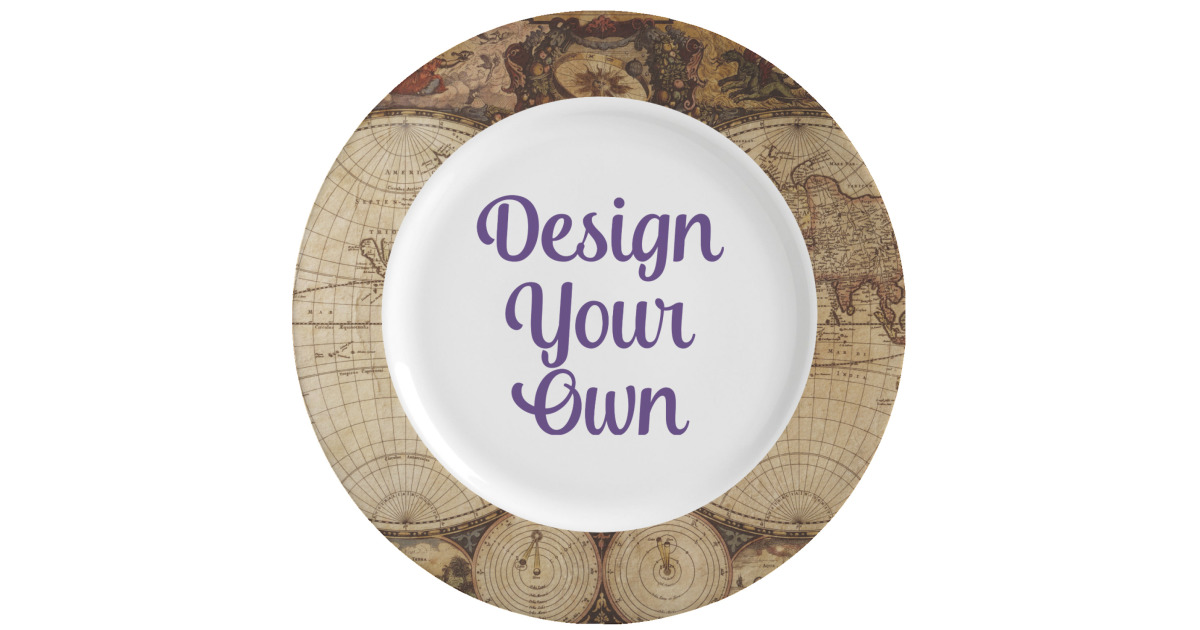 Custom Vintage World Map Ceramic Dinner Plates (Set of 4) | YouCustomizeIt