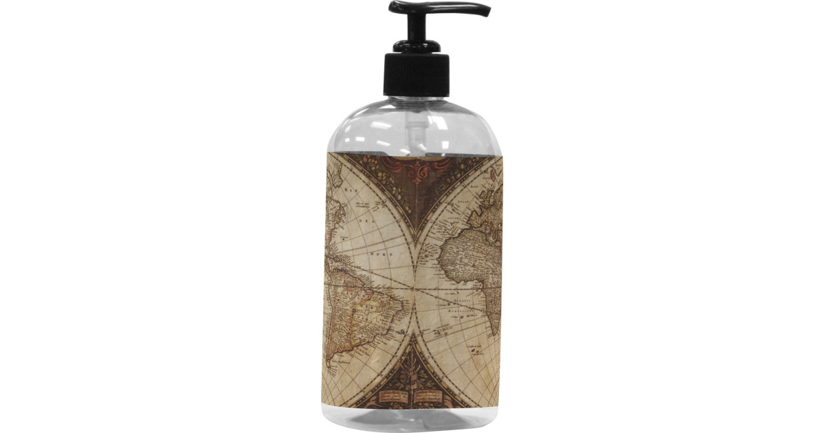 Custom Vintage World Map Plastic Soap / Lotion Dispenser (16 oz - Large ...