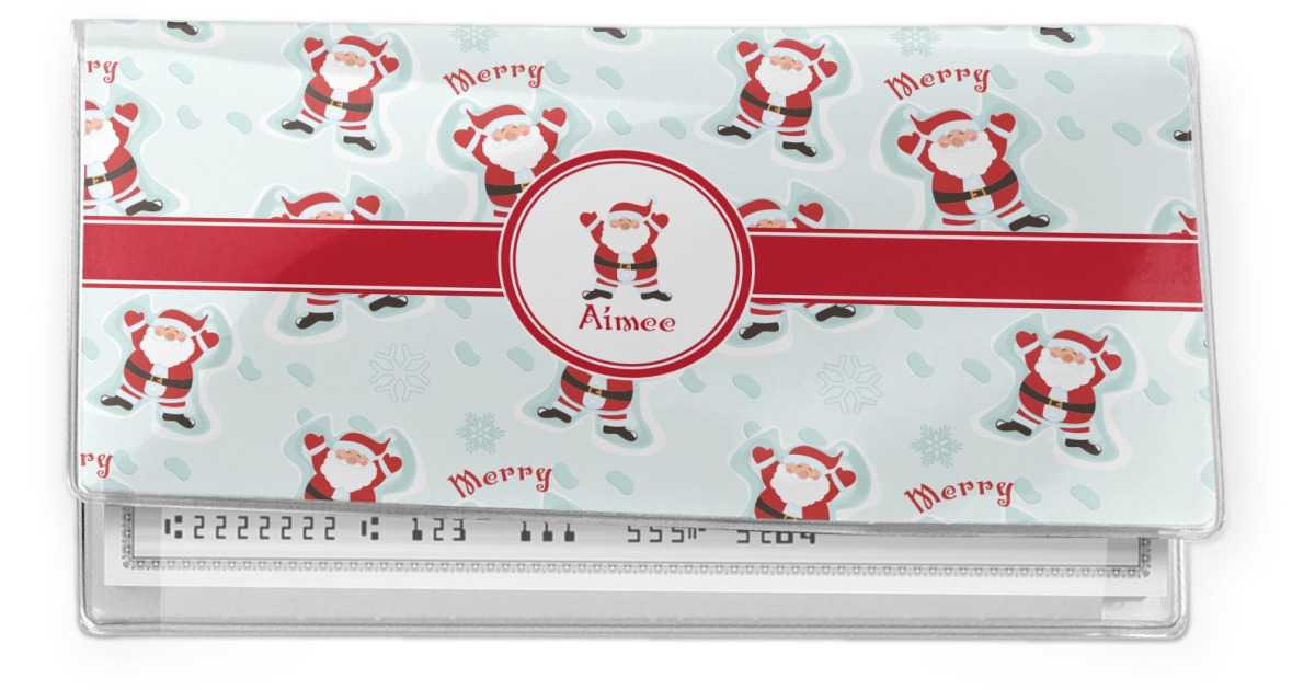 Custom Santa Clause Making Snow Angels Vinyl Checkbook Cover w/ Name or ...