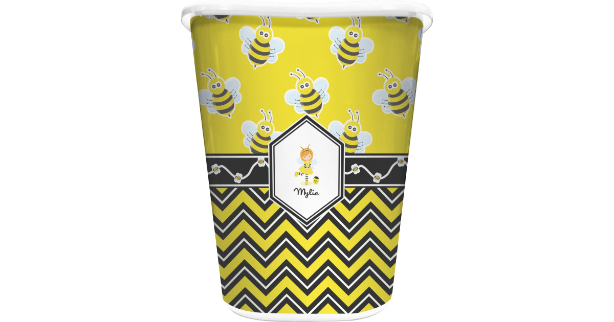 Custom Buzzing Bee Waste Basket - Double Sided (White) (Personalized ...