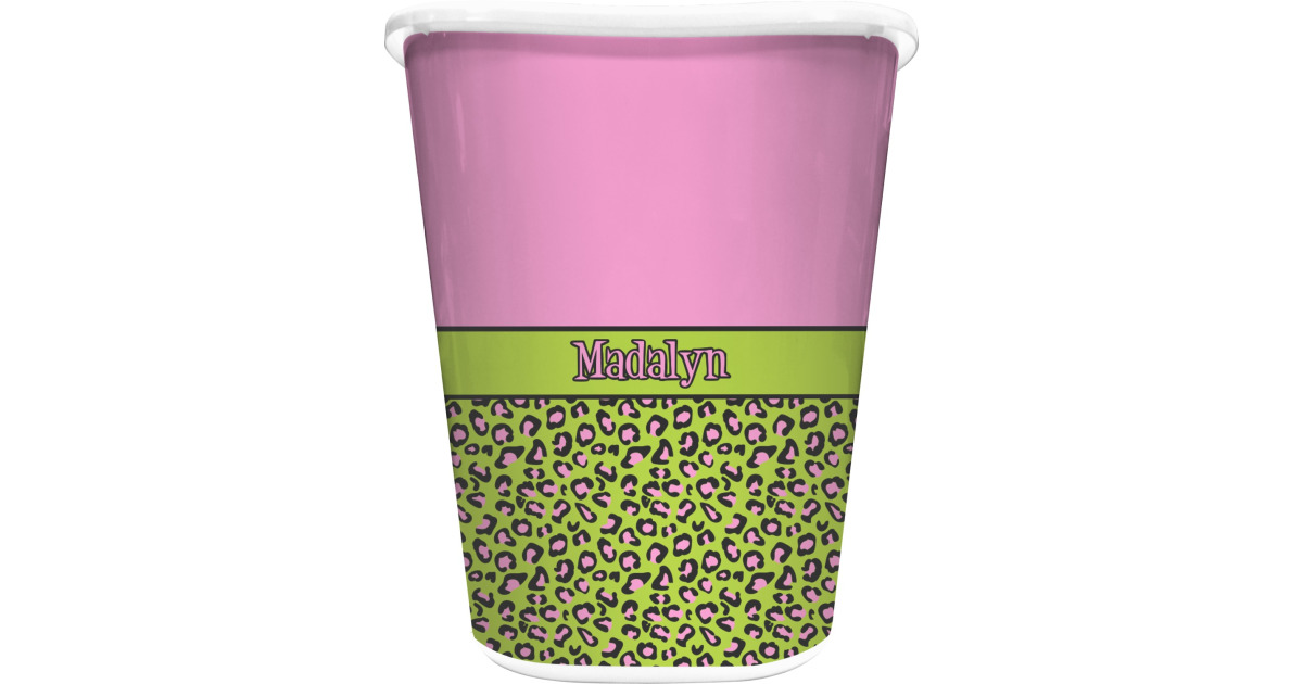 Custom Pink & Lime Green Leopard Waste Basket (Personalized ...