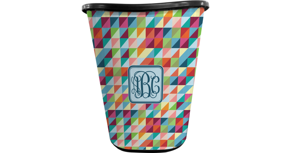 Custom Retro Triangles Waste Basket - Double Sided (Black ...
