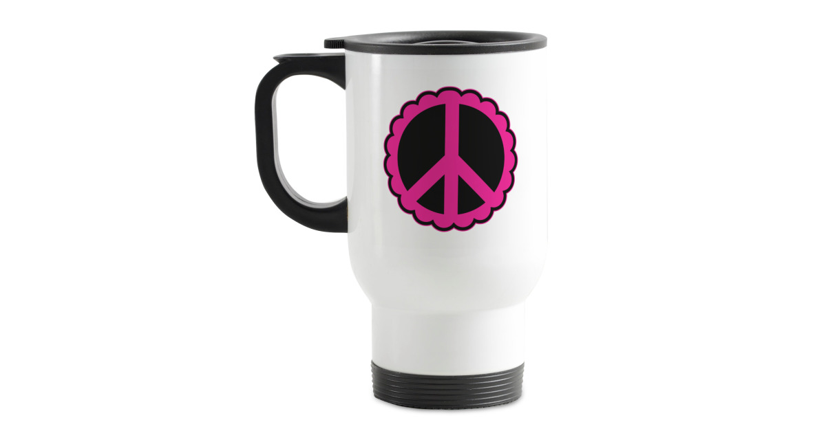 Custom Peace Sign Stainless Steel Travel Mug with Handle | YouCustomizeIt