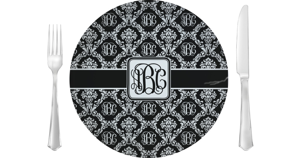Custom Monogrammed Damask 10" Glass Lunch / Dinner Plates - Single or ...