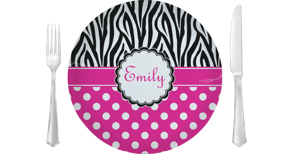 Custom Zebra Print & Polka Dots 10" Glass Lunch / Dinner Plates ...