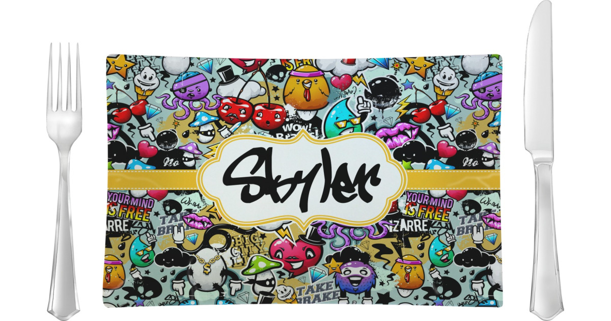 Custom Graffiti Rectangular Glass Lunch / Dinner Plate - Single or Set ...