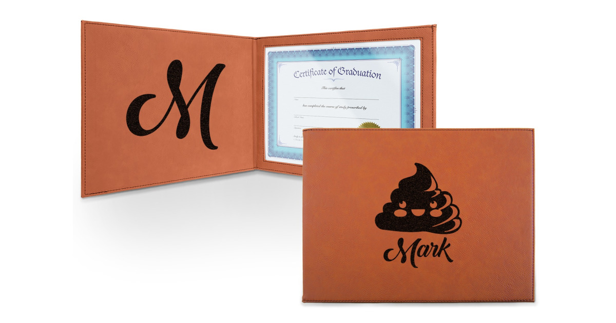Custom Poop Emoji Leatherette Certificate Holder (Personalized ...