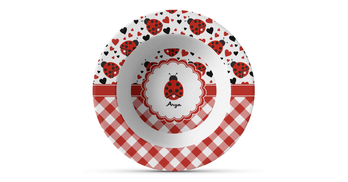 Custom Ladybugs & Gingham Plastic Bowl - Microwave Safe - Composite ...