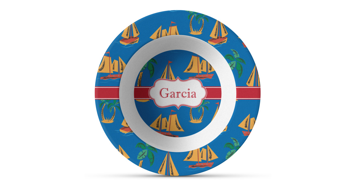 Custom Boats & Palm Trees Plastic Bowl - Microwave Safe - Composite ...