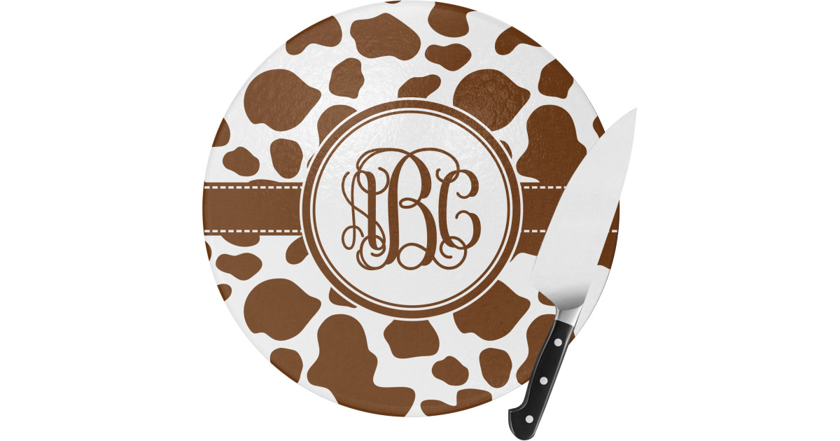 Custom Cow Print Round Glass Cutting Board - Medium (Personalized ...