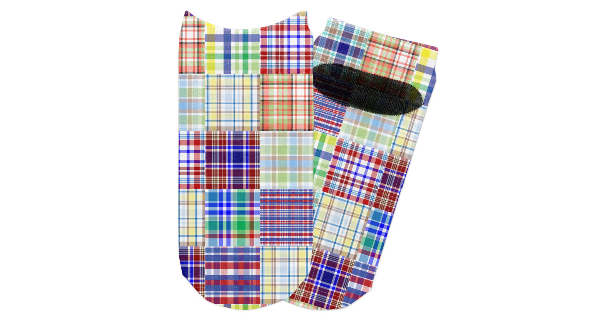 Custom Blue Madras Plaid Print Adult Ankle Socks | YouCustomizeIt