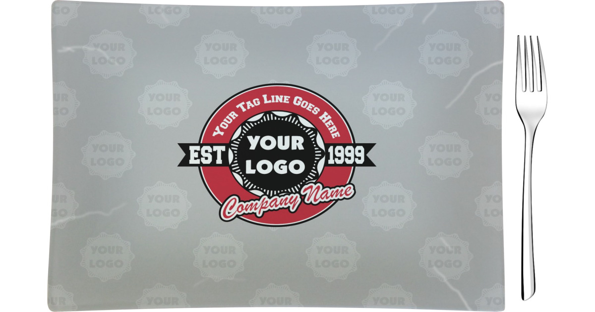 Custom Logo & Tag Line Rectangular Glass Appetizer / Dessert Plate w ...