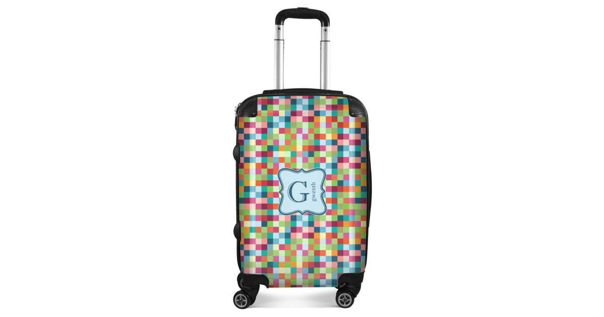 Custom Retro Pixel Squares Carry On Hard Shell Suitcase (Personalized ...