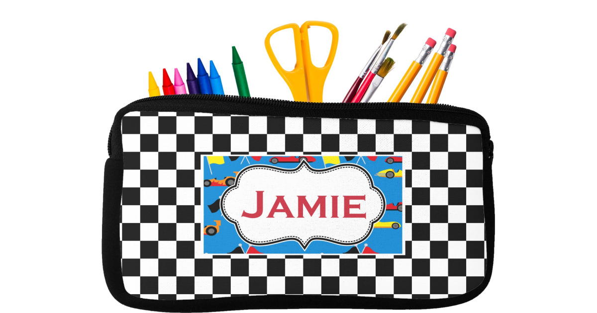 Custom Checkers & Racecars Neoprene Pencil Case (Personalized ...