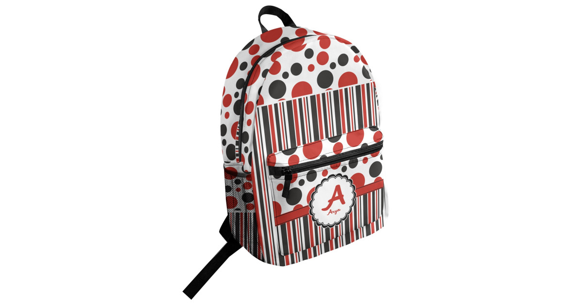 Custom Red & Black Dots & Stripes Student Backpack (Personalized) | YouCustomizeIt