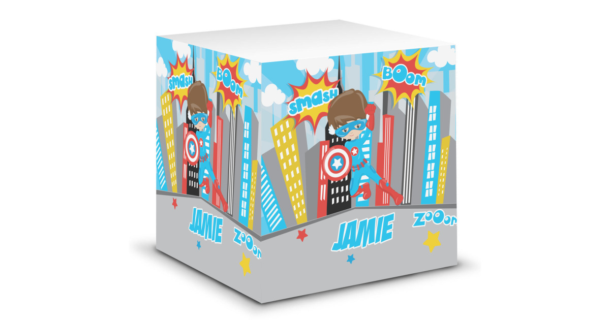 Custom Superhero in the City Sticky Note Cube (Personalized ...