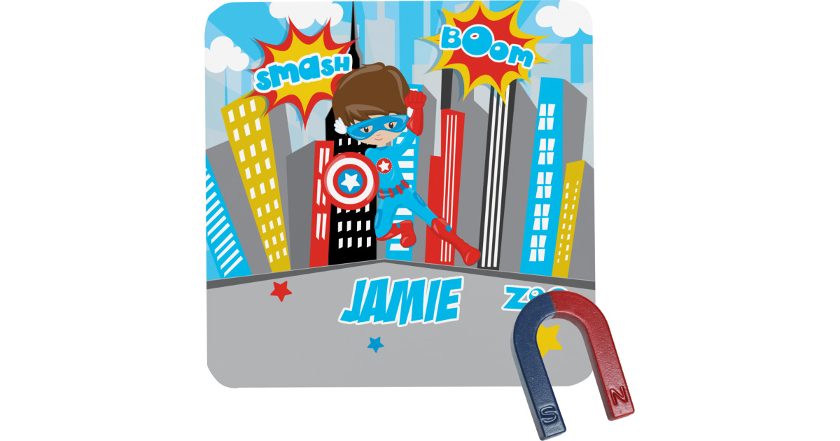 Custom Superhero in the City Square Fridge Magnet (Personalized ...