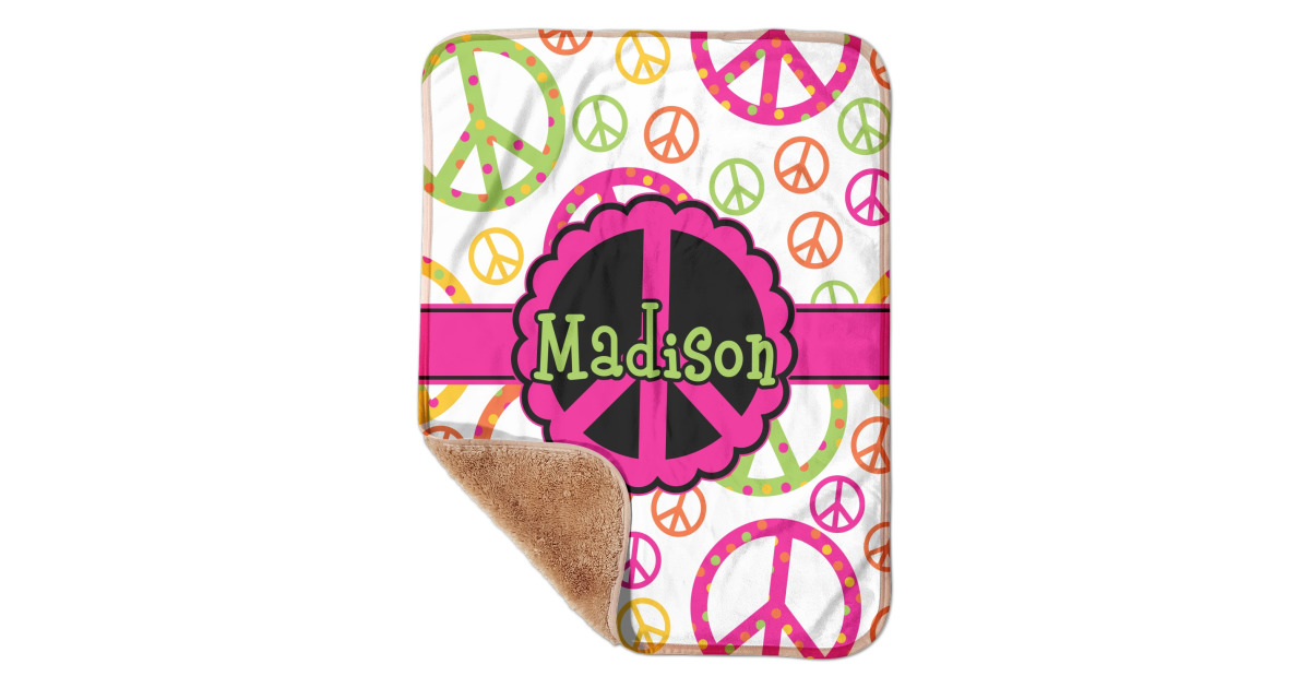 Custom Peace Sign Sherpa Baby Blanket - 30" x 40" w/ Name or Text ...